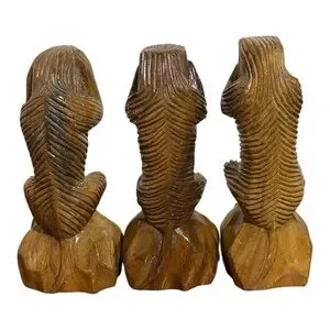 Vintage | Art | Hand Carved 3 Wise Monkeys Wooden Hear No Evil See No ...